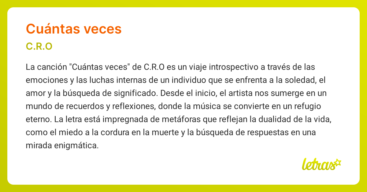 Significado de la canción CUÁNTAS VECES (C.R.O ) - LETRAS.COM