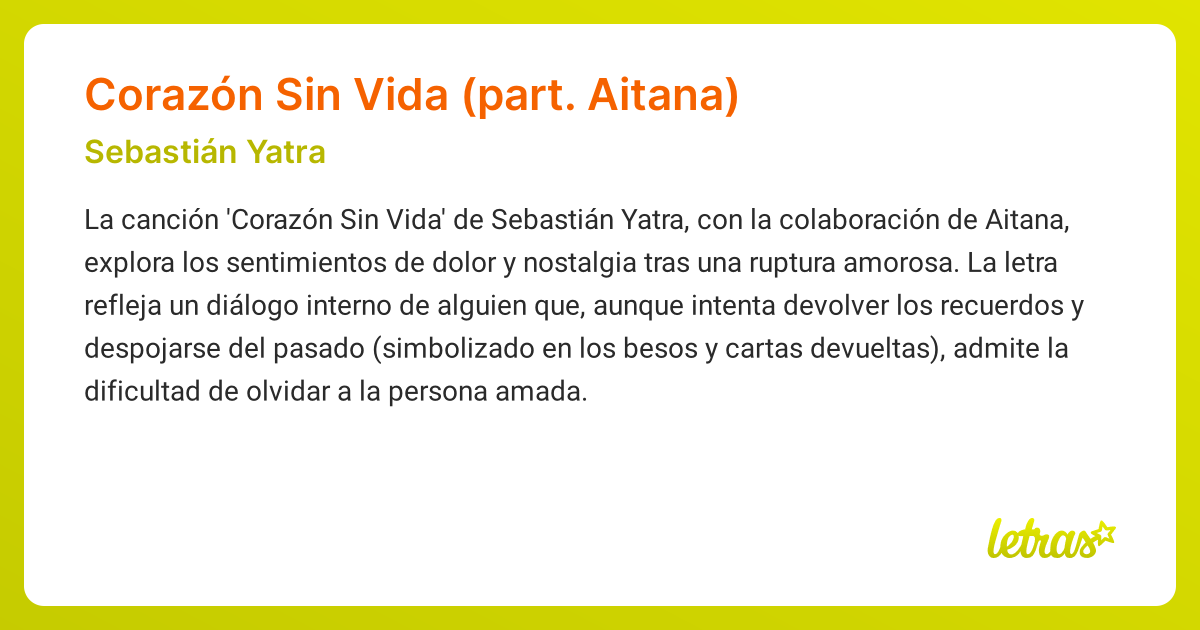 Significado de la canción Corazón Sin Vida (part. Aitana) (Sebastián ...