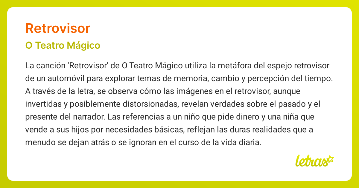 Significado de la canción RETROVISOR (O Teatro Mágico) - LETRAS.COM