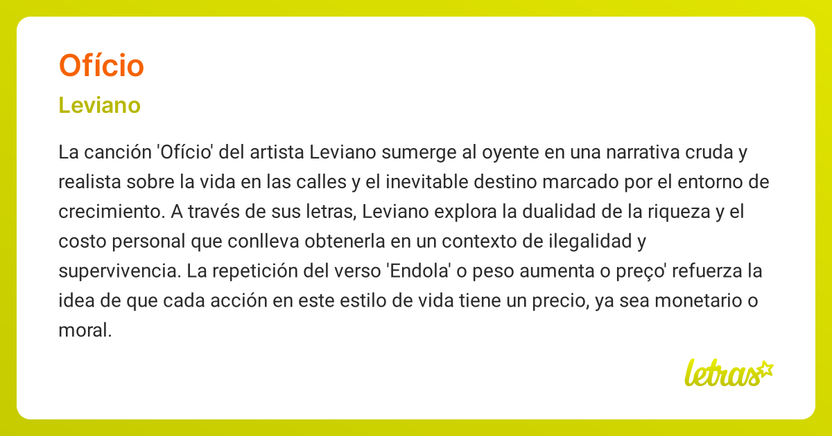 Significado de la canción OFÍCIO (Leviano) - LETRAS.COM