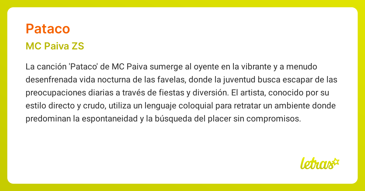 Significado de la canción PATACO (MC Paiva) - LETRAS.COM
