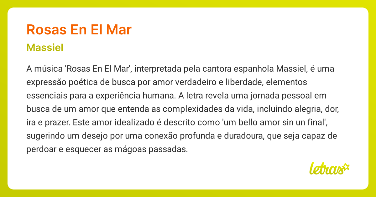 Significado da música ROSAS EN EL MAR (Massiel) - LETRAS.MUS.BR