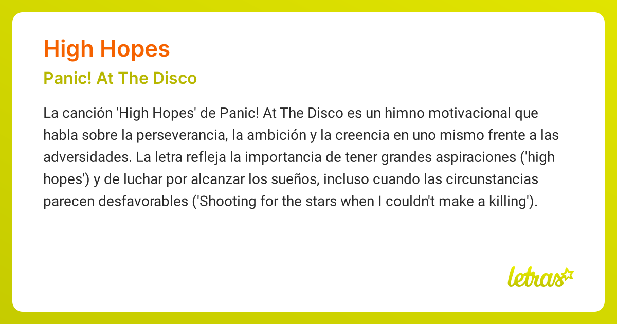 Significado de la canción HIGH HOPES (Panic! At The Disco) - LETRAS.COM