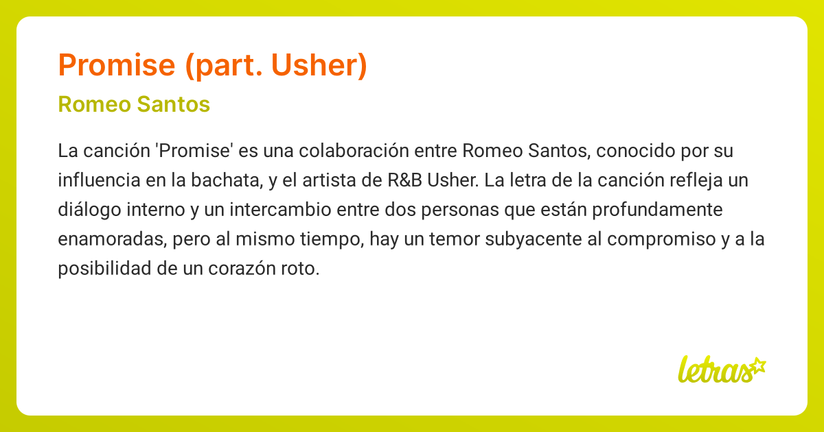 Significado de la canción PROMISE (PART. USHER) (Romeo Santos) - LETRAS.COM