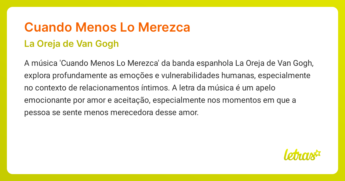 Significado da música CUANDO MENOS LO MEREZCA (La Oreja de Van Gogh ...