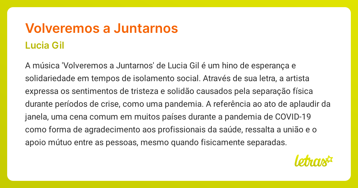 Significado da música VOLVEREMOS A JUNTARNOS (Lucia Gil) - LETRAS.MUS.BR