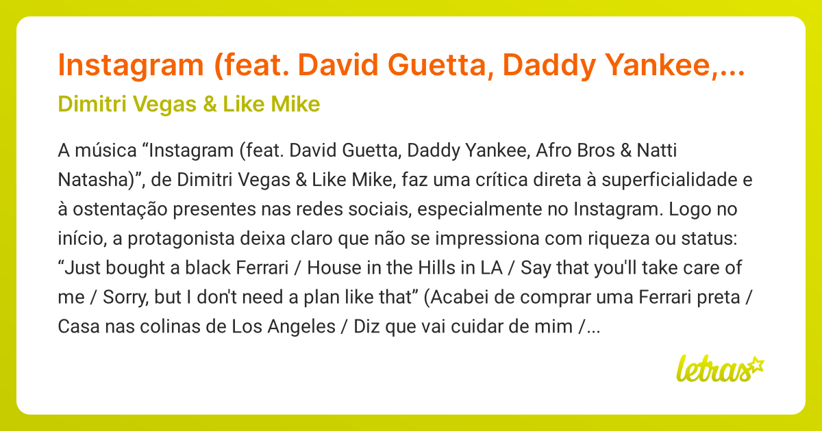 Significado da música Instagram (feat. David Guetta, Daddy Yankee, Afro ...