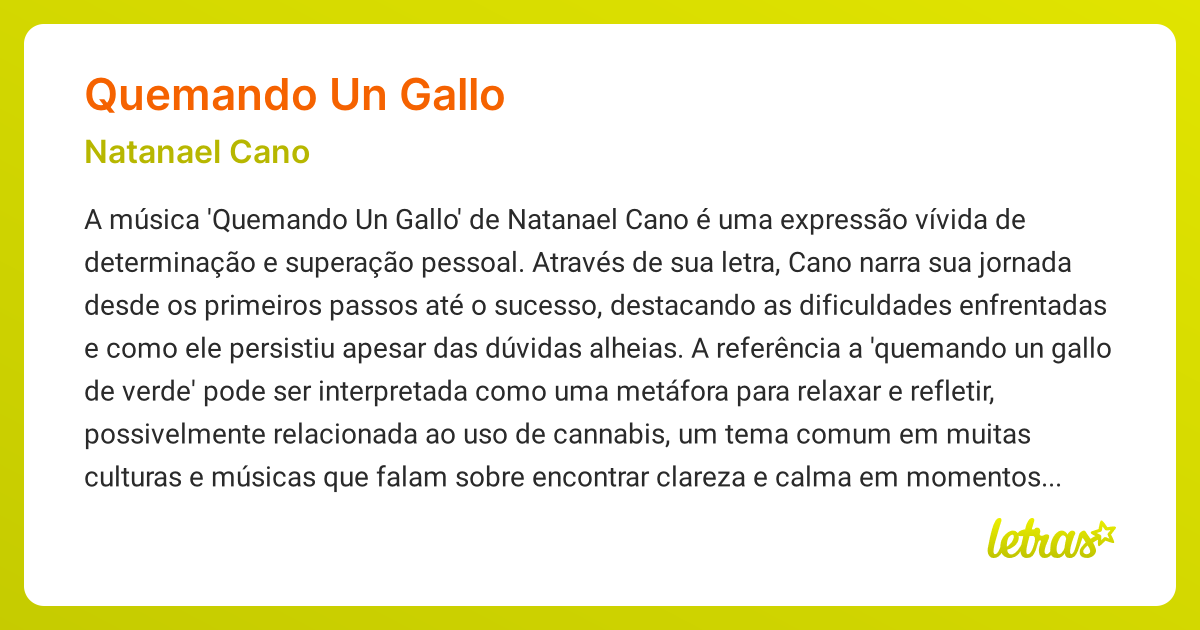 Significado da música QUEMANDO UN GALLO (Natanael Cano) - LETRAS.MUS.BR