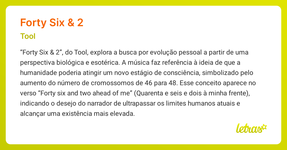 Significado da música FORTY SIX & 2 (Tool) - LETRAS.MUS.BR