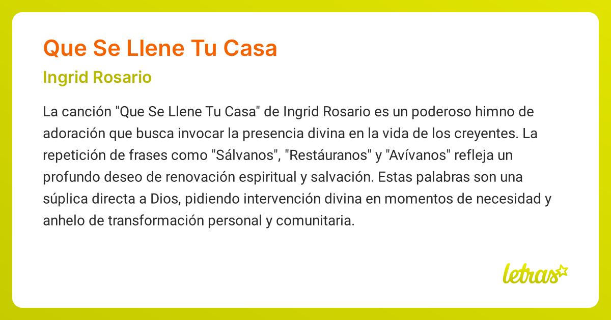 Significado de la canción QUE SE LLENE TU CASA (Ingrid Rosario ...