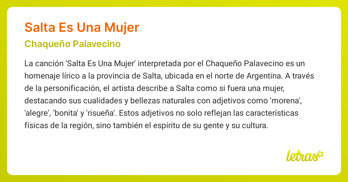 Significado de la canción SALTA ES UNA MUJER (Chaqueño Palavecino ...