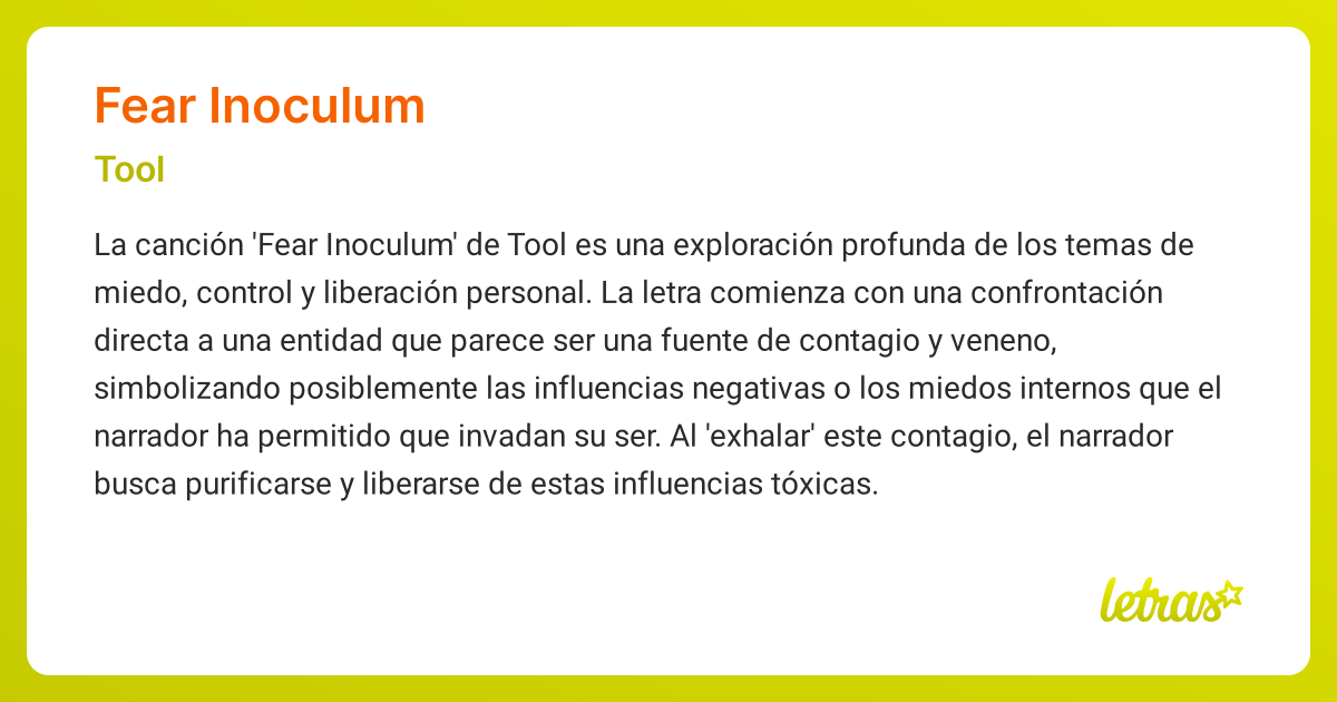 Significado de la canción FEAR INOCULUM (Tool) - LETRAS.COM