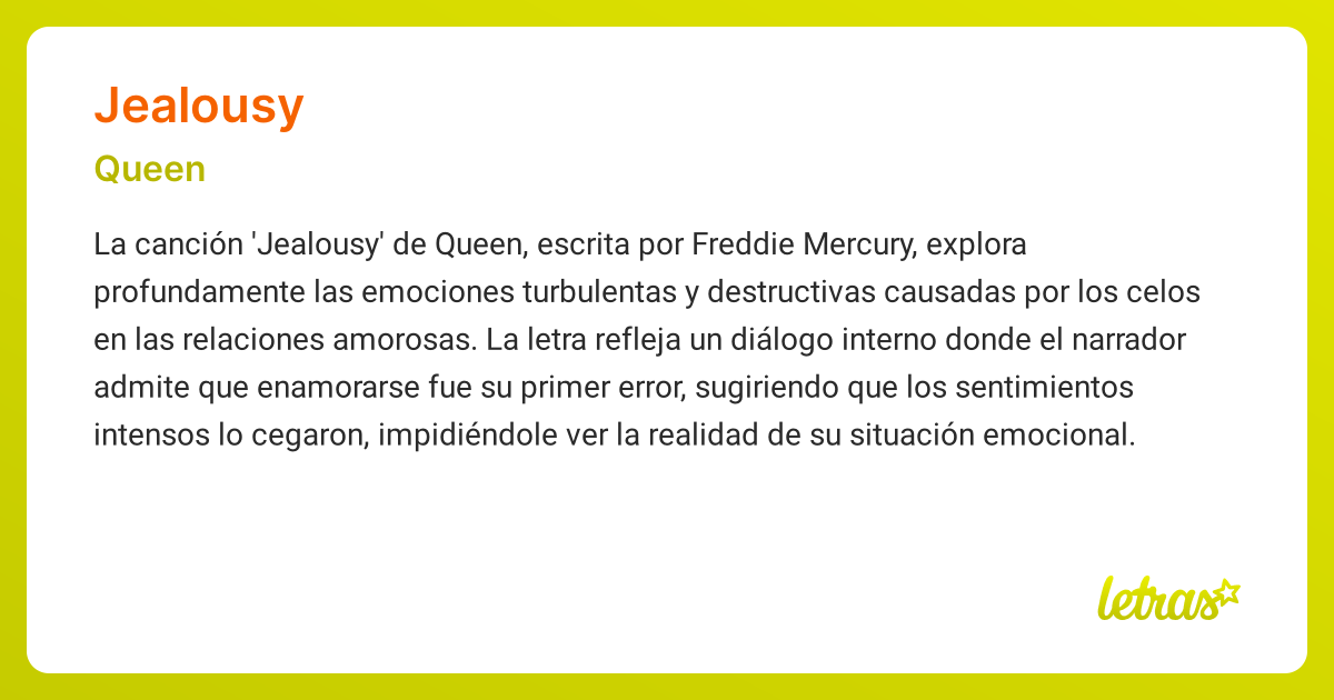 Significado de la canción JEALOUSY (Queen) - LETRAS.COM