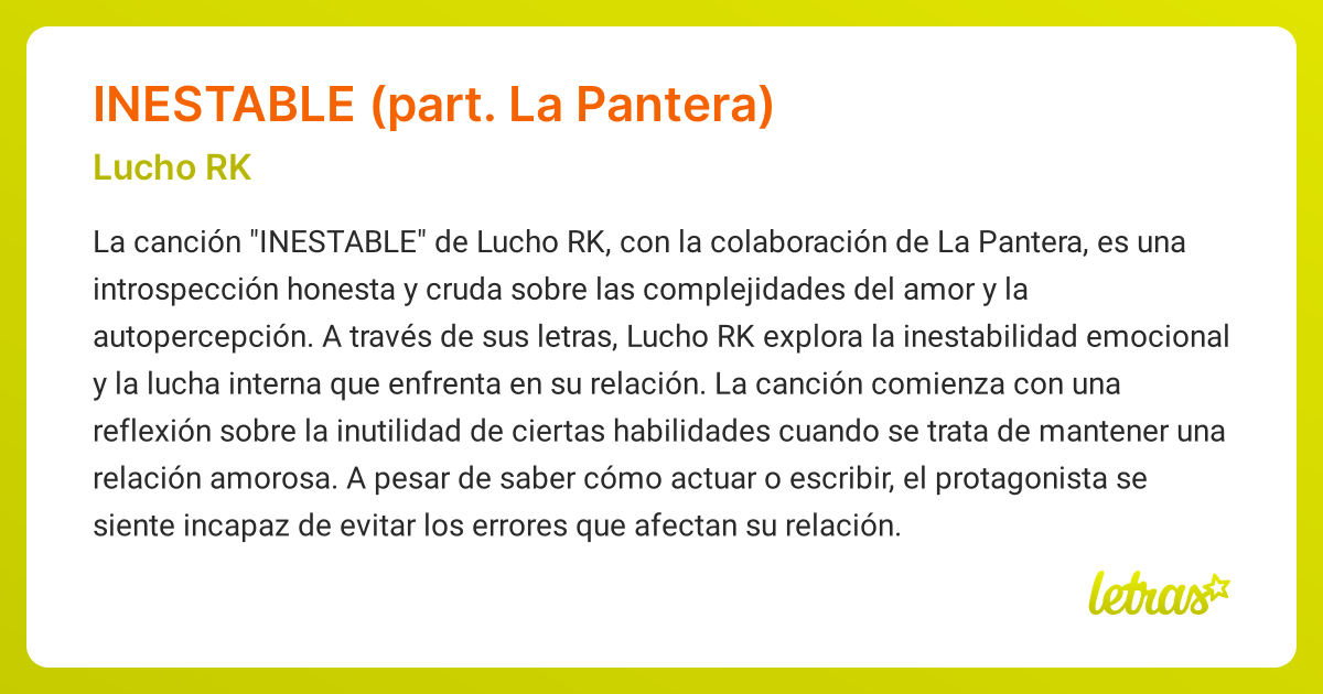 Significado de la canción INESTABLE (PART. LA PANTERA) (Lucho RK ...