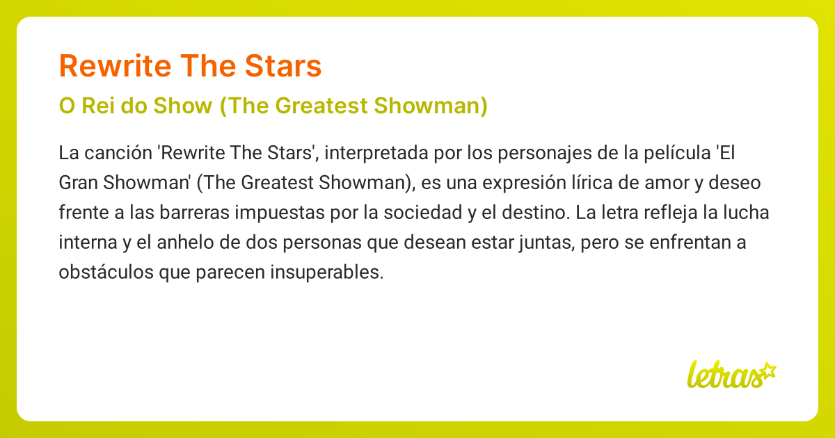 Significado de la canción REWRITE THE STARS (O Rei do Show (The ...