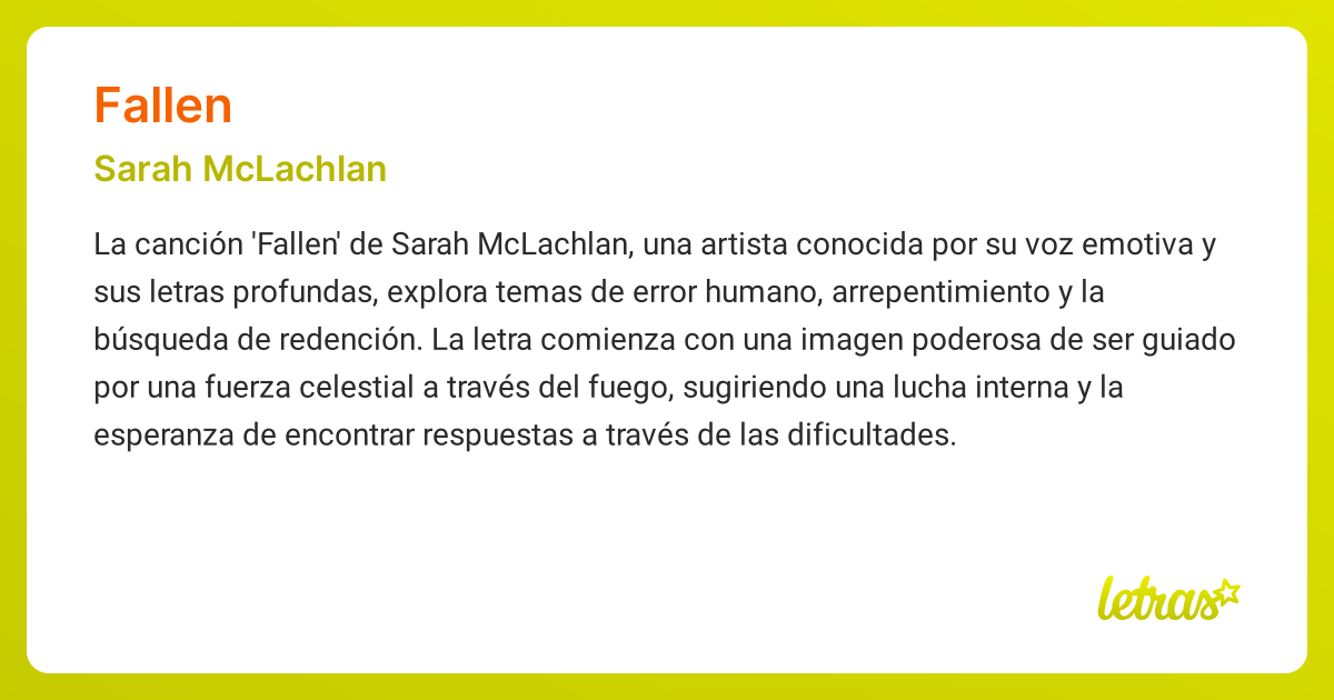 Significado de la canción FALLEN (Sarah McLachlan) - LETRAS.COM