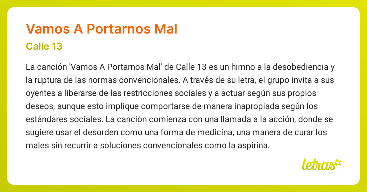 Significado de la canción VAMOS A PORTARNOS MAL (Calle 13) - LETRAS.COM