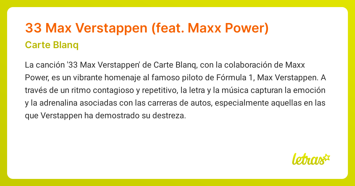 Significado de la canción 33 Max Verstappen (feat. Maxx Power) (Carte ...