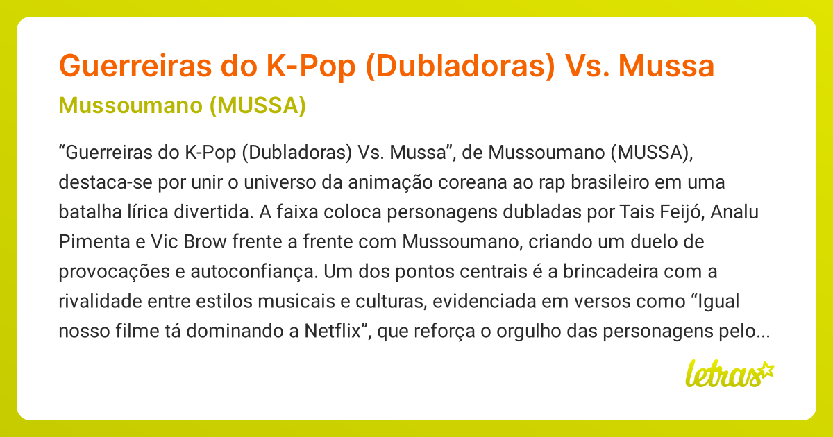 Significado da música Guerreiras do K-Pop (Dubladoras) Vs. Mussa ...