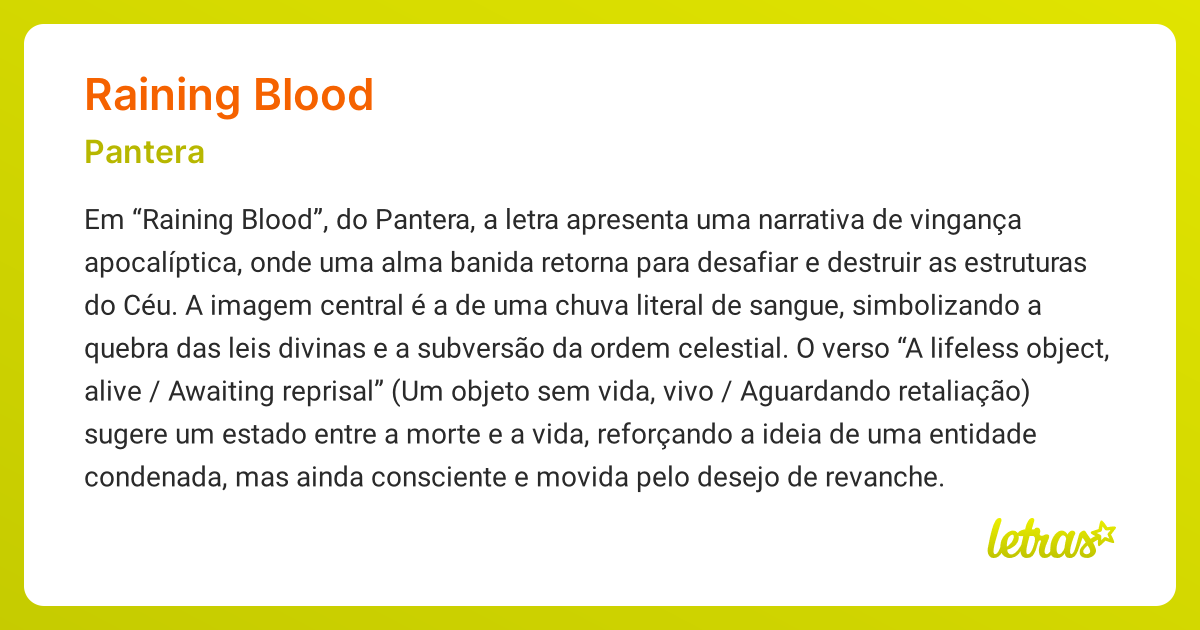 Significado da música RAINING BLOOD (Pantera) - LETRAS.MUS.BR