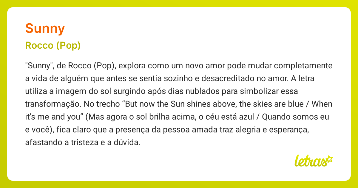 Significado da música SUNNY (Rocco (Pop)) - LETRAS.MUS.BR