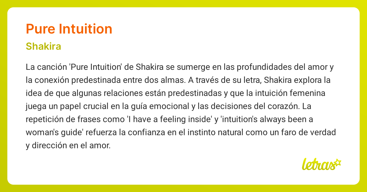 Significado de la canción PURE INTUITION (Shakira) - LETRAS.COM