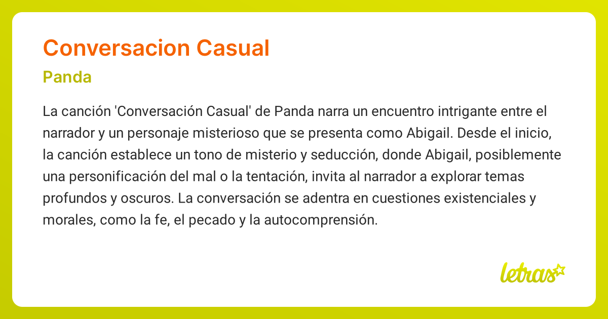 Significado de la canción CONVERSACION CASUAL (Panda) - LETRAS.COM