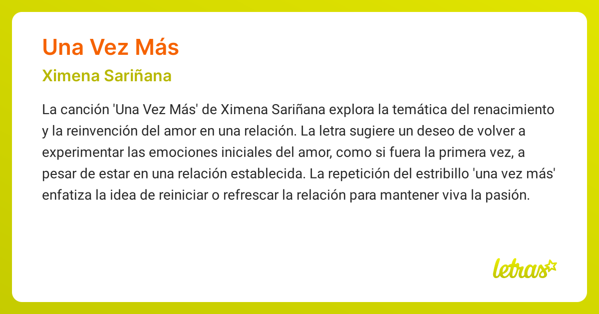 Significado de la canción UNA VEZ MÁS (Ximena Sariñana) - LETRAS.COM