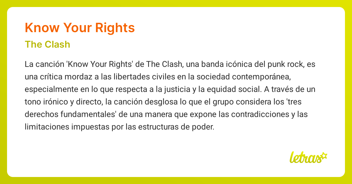 Significado de la canción KNOW YOUR RIGHTS (The Clash) - LETRAS.COM