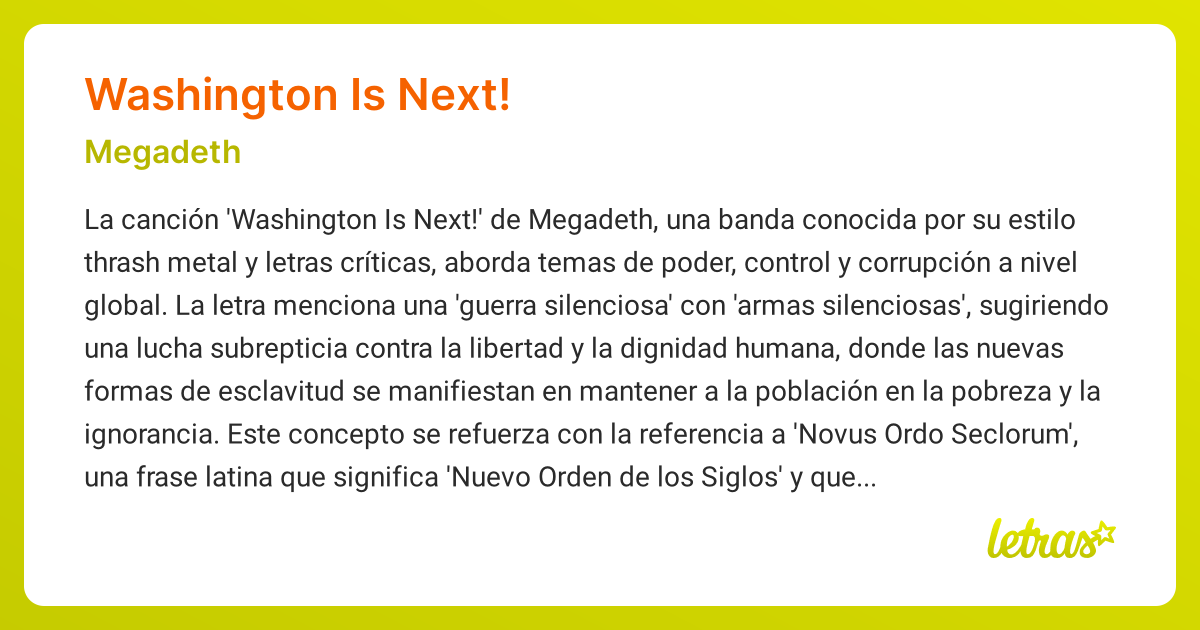 Significado de la canción WASHINGTON IS NEXT! (Megadeth) - LETRAS.COM