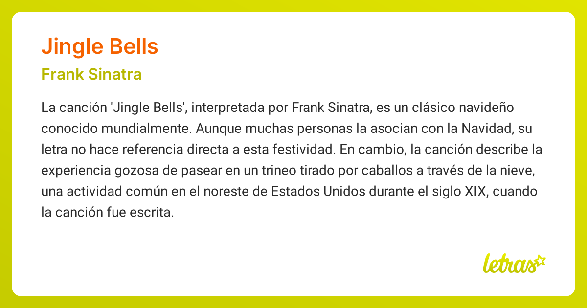 Significado de la canción JINGLE BELLS (Frank Sinatra) - LETRAS.COM