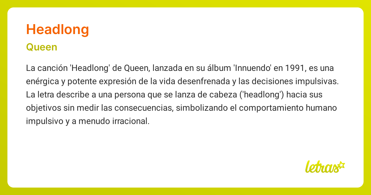 Significado de la canción HEADLONG (Queen) - LETRAS.COM