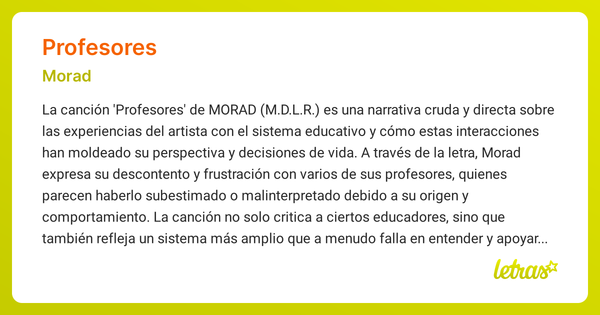 Significado De La Canción Profesores Morad Letras Com