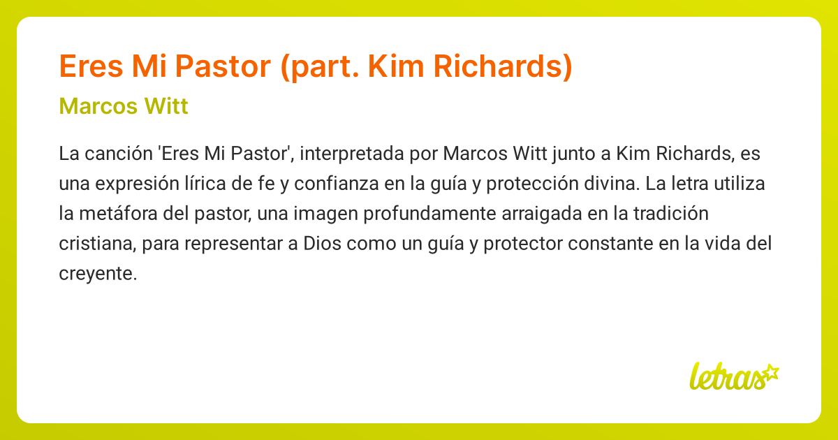 Significado de la canción Eres Mi Pastor (part. Kim Richards) (Marcos ...