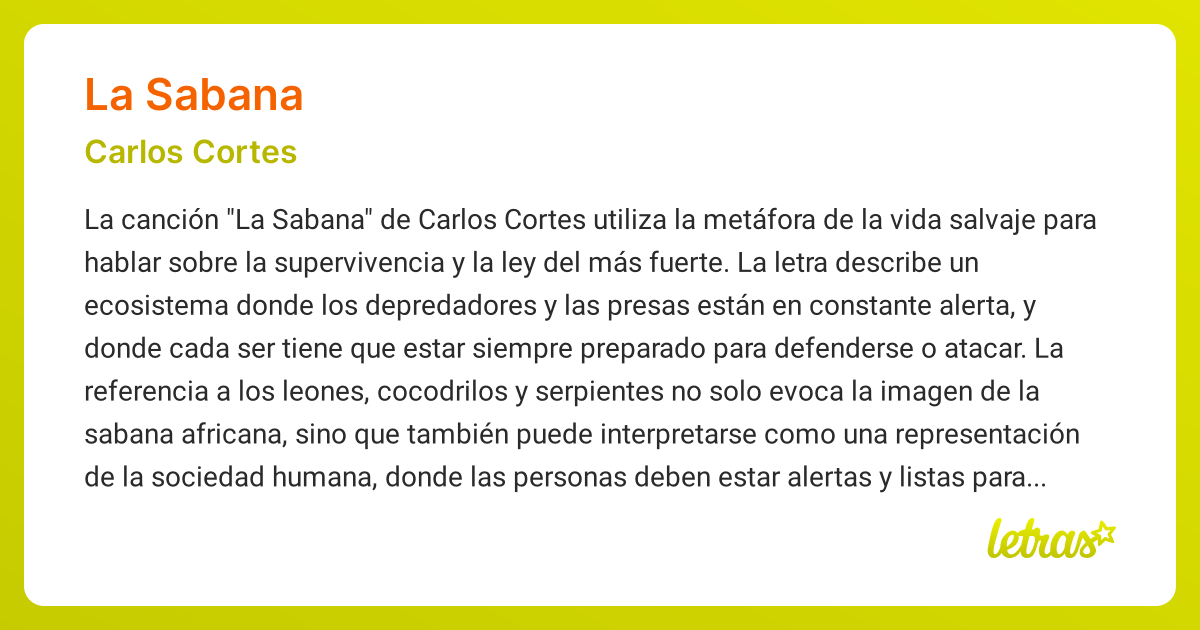 Significado de la canción LA SABANA (Carlos Cortes) - LETRAS.COM