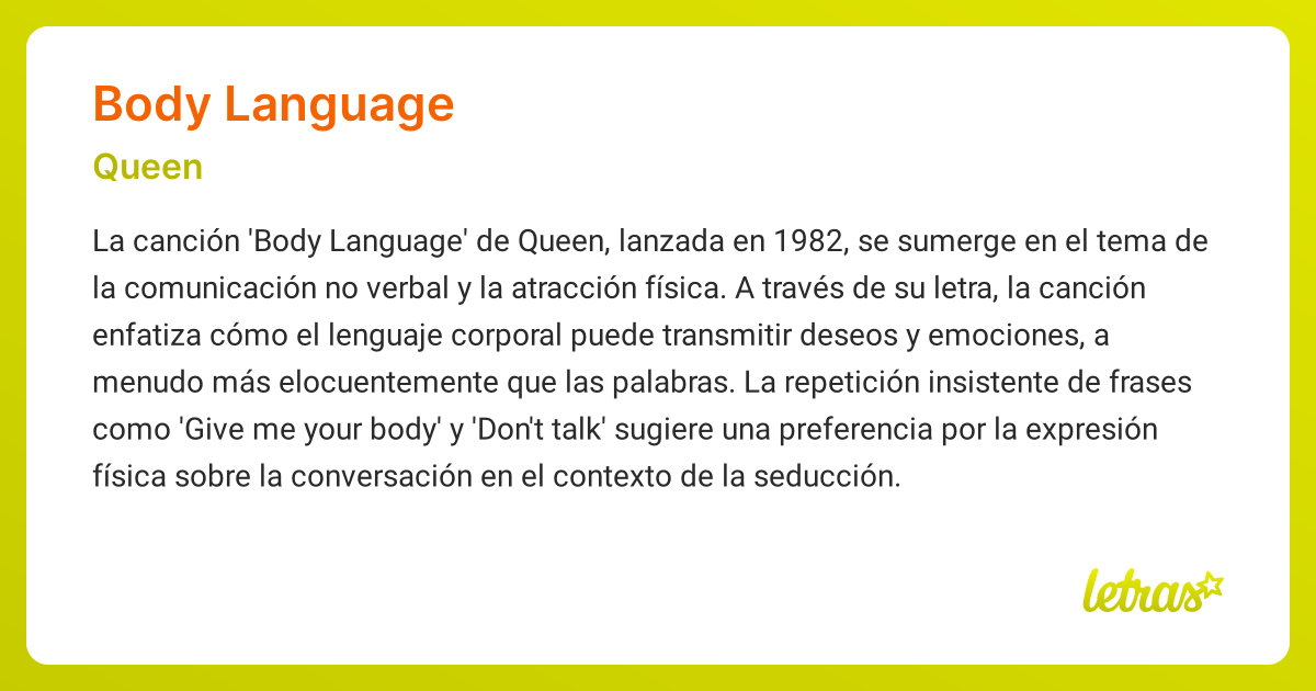 Significado de la canción BODY LANGUAGE (Queen) - LETRAS.COM