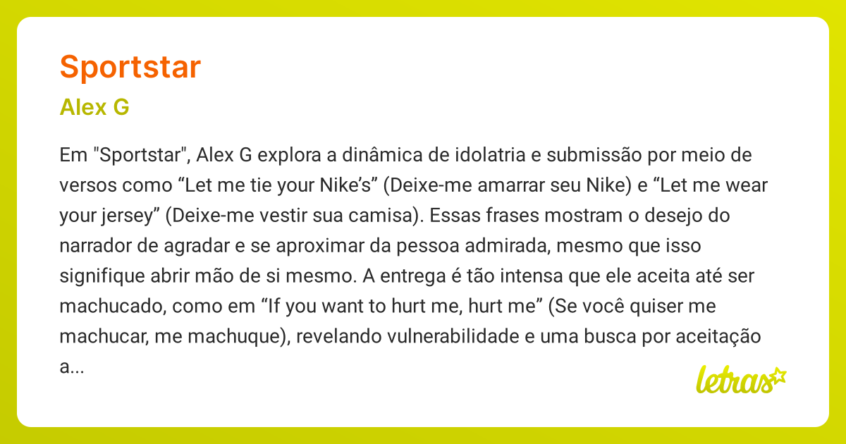 Significado da música SPORTSTAR (Alex G) - LETRAS.MUS.BR