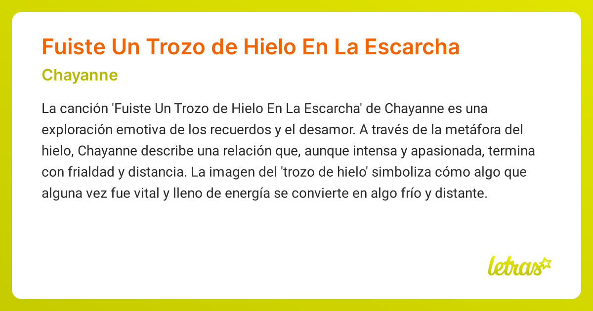 Significado de la canción Fuiste Un Trozo de Hielo En La Escarcha ...