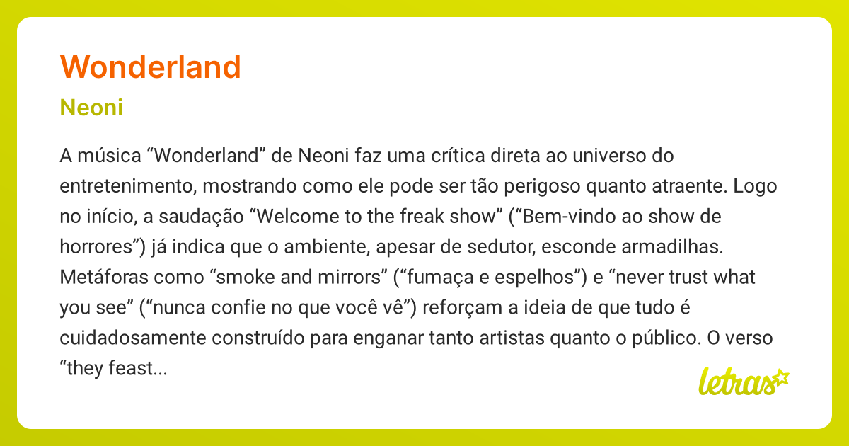 Significado da música WONDERLAND (Neoni) - LETRAS.MUS.BR