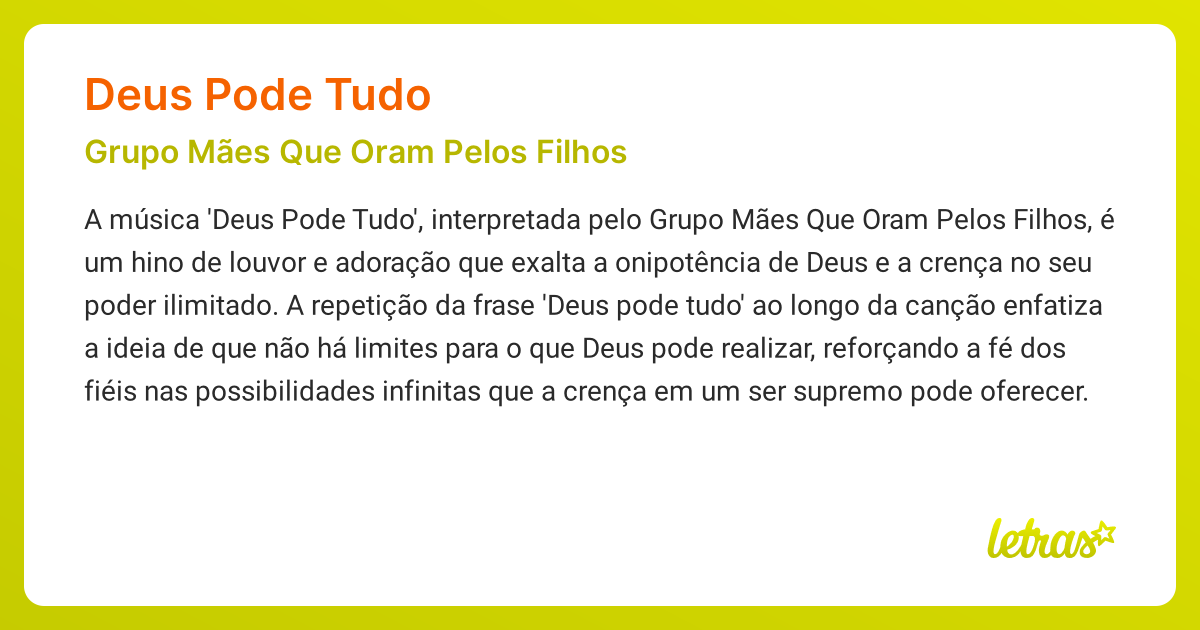 Significado da música DEUS PODE TUDO (Grupo Mães Que Oram Pelos Filhos ...