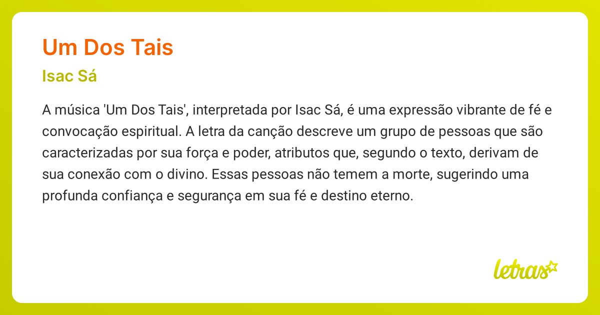 Significado da música UM DOS TAIS (Isac Sá) - LETRAS.MUS.BR