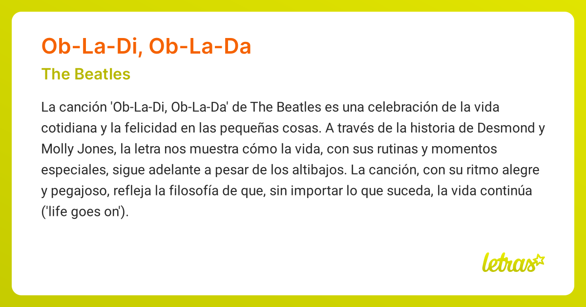 Significado de la canción OB-LA-DI, OB-LA-DA (The Beatles) - LETRAS.COM