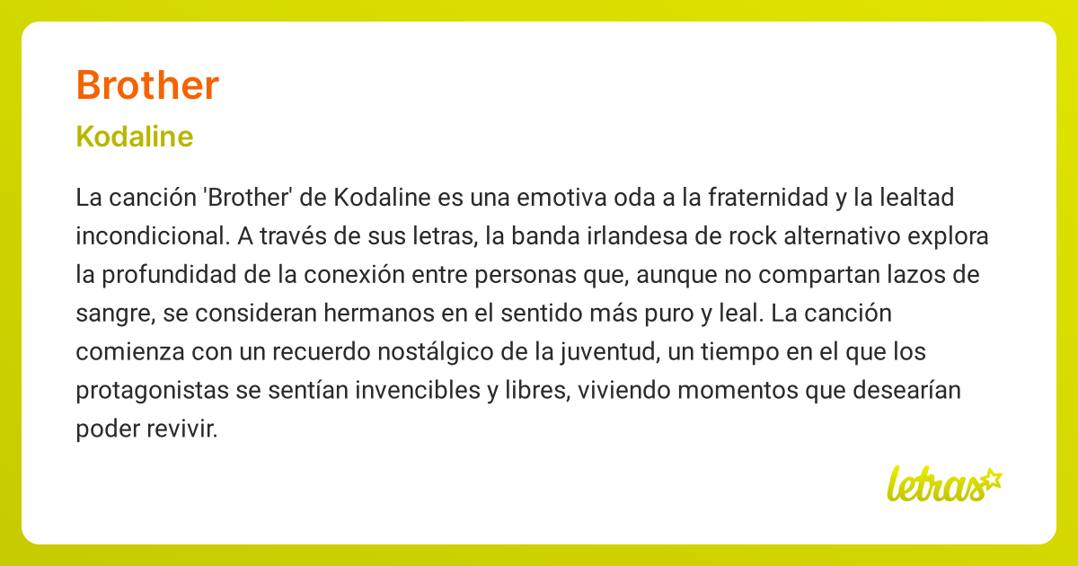 Significado de la canción BROTHER (Kodaline) - LETRAS.COM