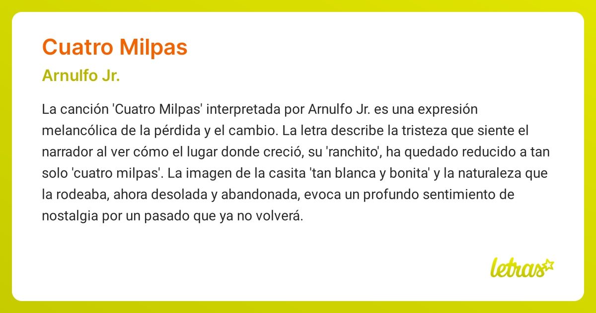 Significado de la canción CUATRO MILPAS (Arnulfo Jr.) - LETRAS.COM