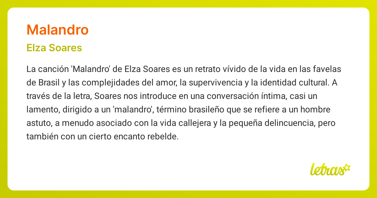 Significado de la canción MALANDRO (Elza Soares) - LETRAS.COM