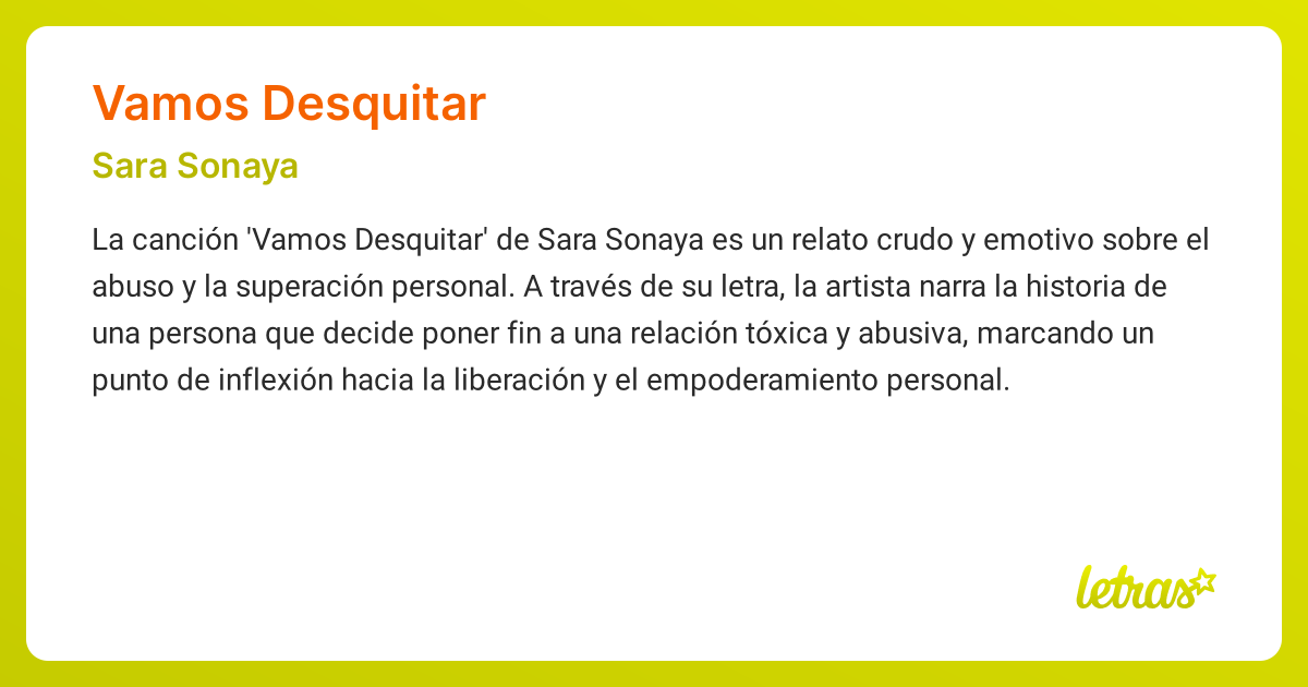 Significado de la canción VAMOS DESQUITAR (Sara Sonaya) - LETRAS.COM