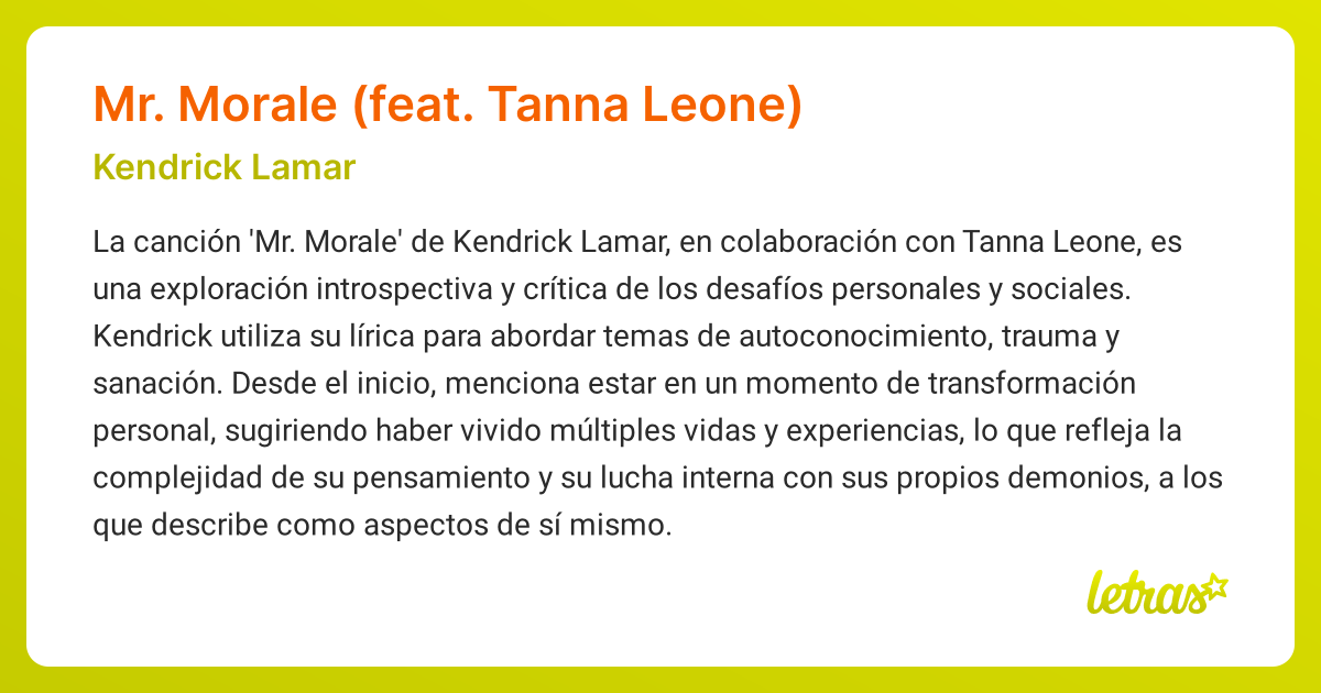 Significado de la canción MR. MORALE (FEAT. TANNA LEONE) (Kendrick ...
