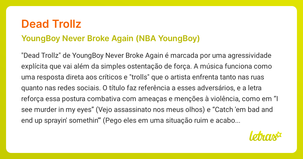 Significado da música DEAD TROLLZ (YoungBoy Never Broke Again (NBA ...