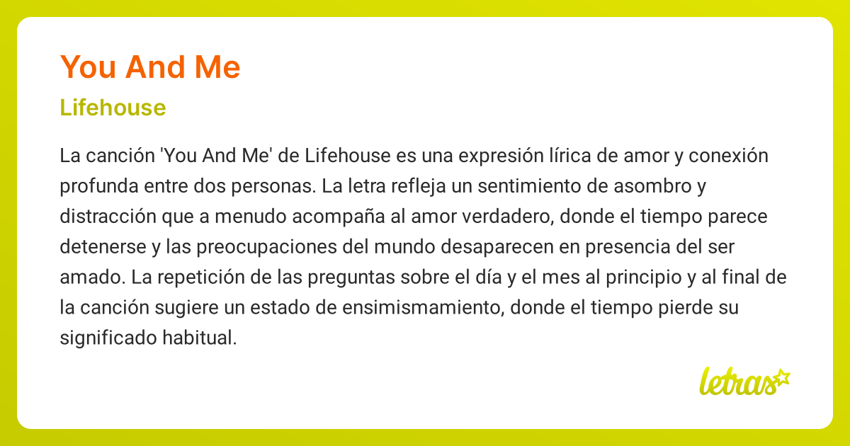 Significado de la canción YOU AND ME (Lifehouse) - LETRAS.COM