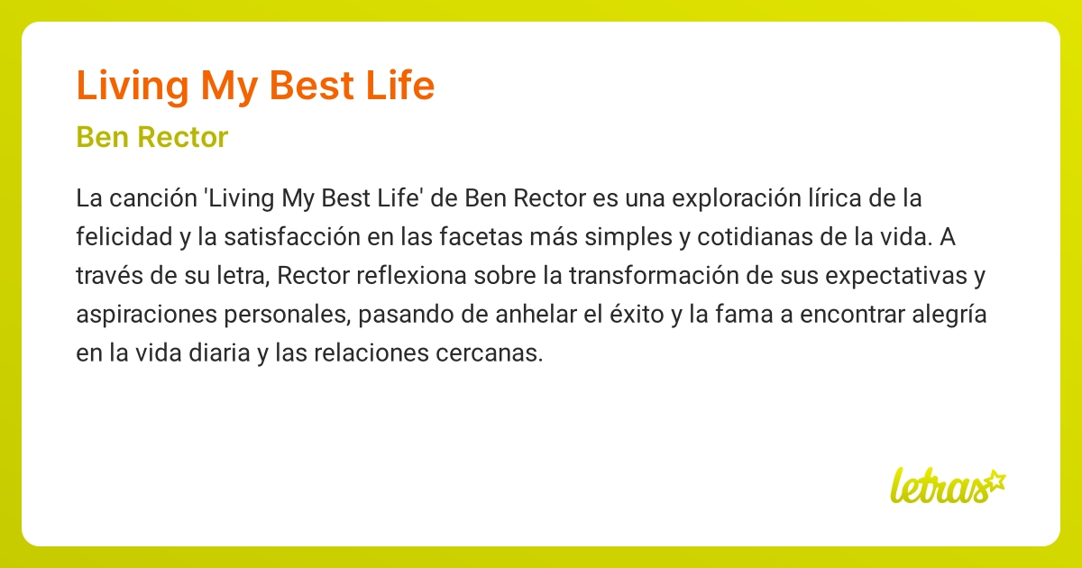 Significado de la canción LIVING MY BEST LIFE (Ben Rector) - LETRAS.COM